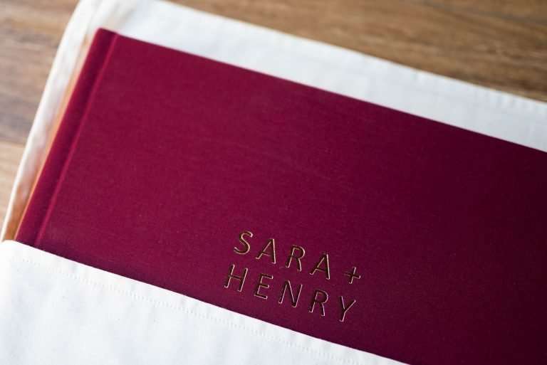 A Rich Red Linen Album Cover Perfect For Your Winter Wedding